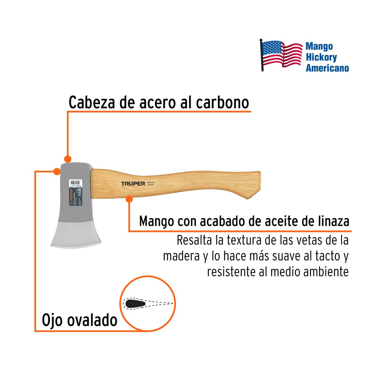 Hacha cazadora mango Hickory 14" | HC-1-1/4 | Truper | Online – ico.mx ...