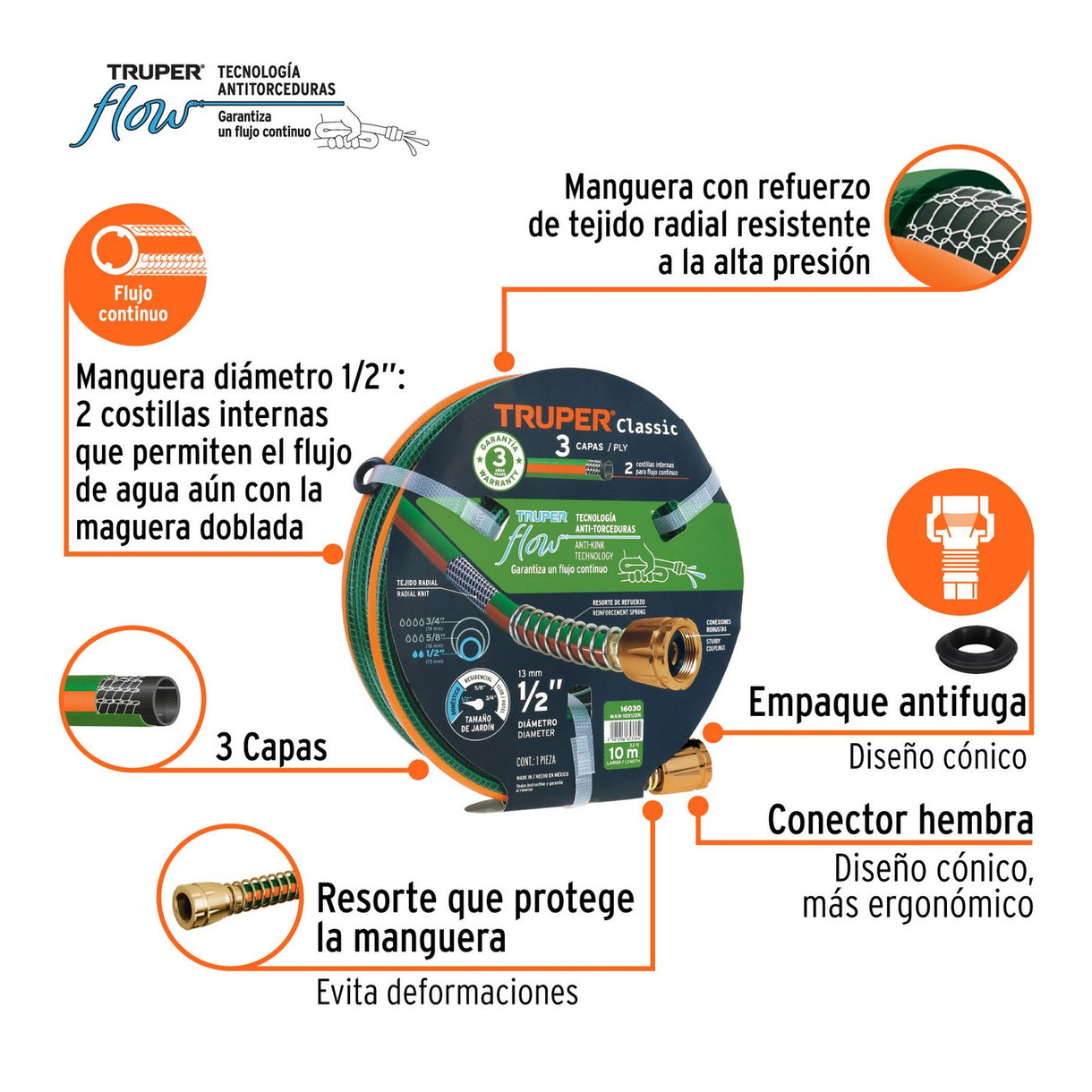 Manguera 1/2" reforzada 10 m | MAN-10X1/2R | Truper | Online – ico.mx ...
